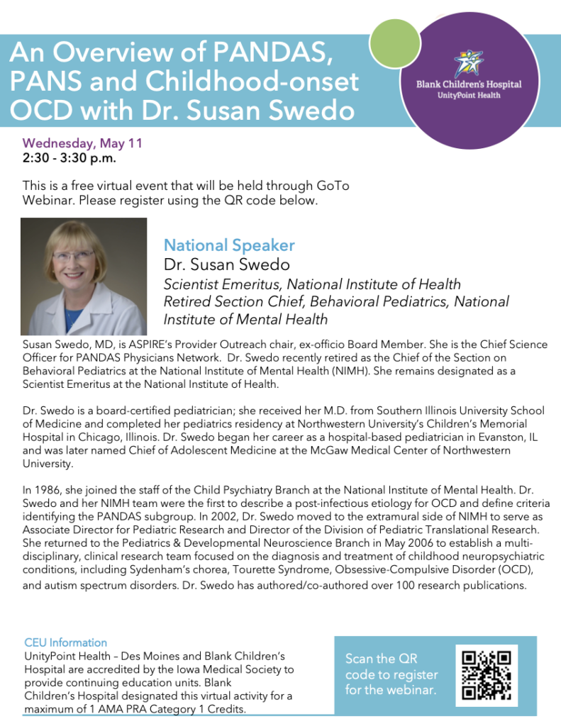 Blank Children's Hospital Events with Susan Swedo, MD - Aspire