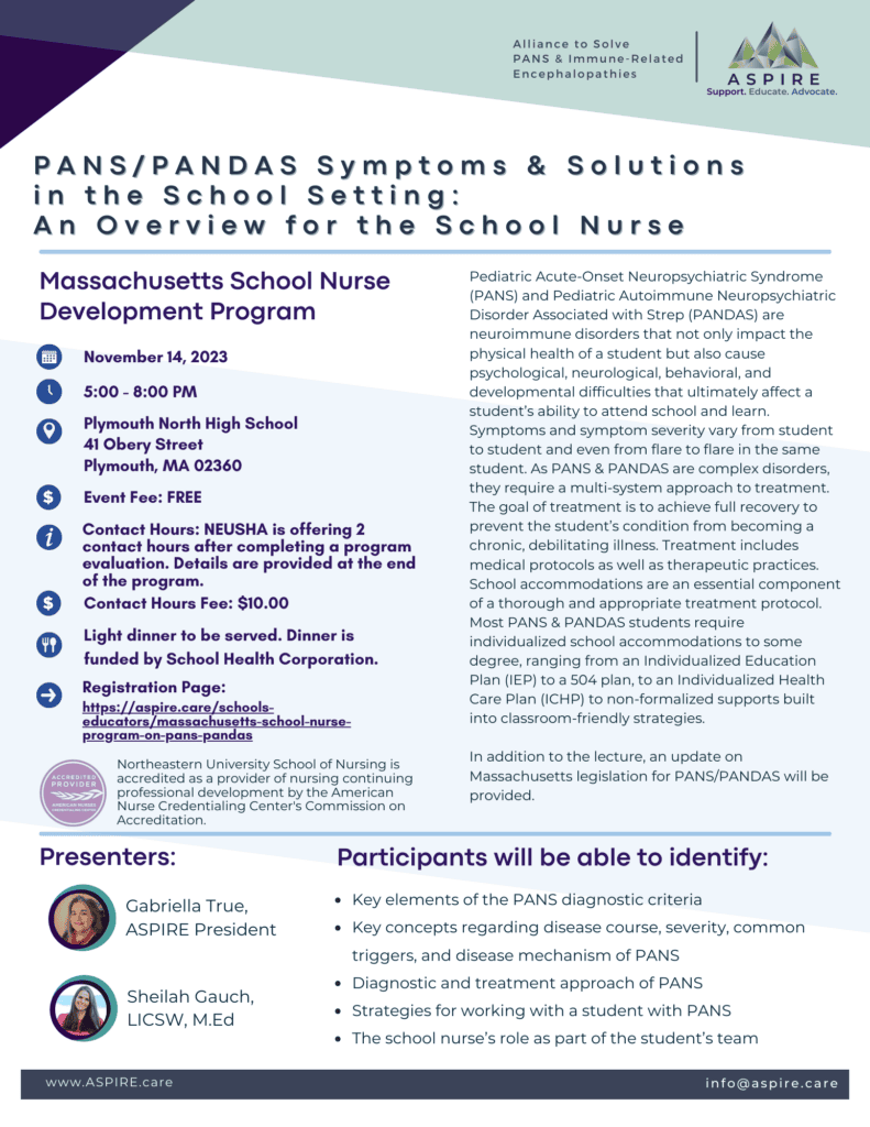 Massachusetts School Nurse Program on PANS/PANDAS - Aspire