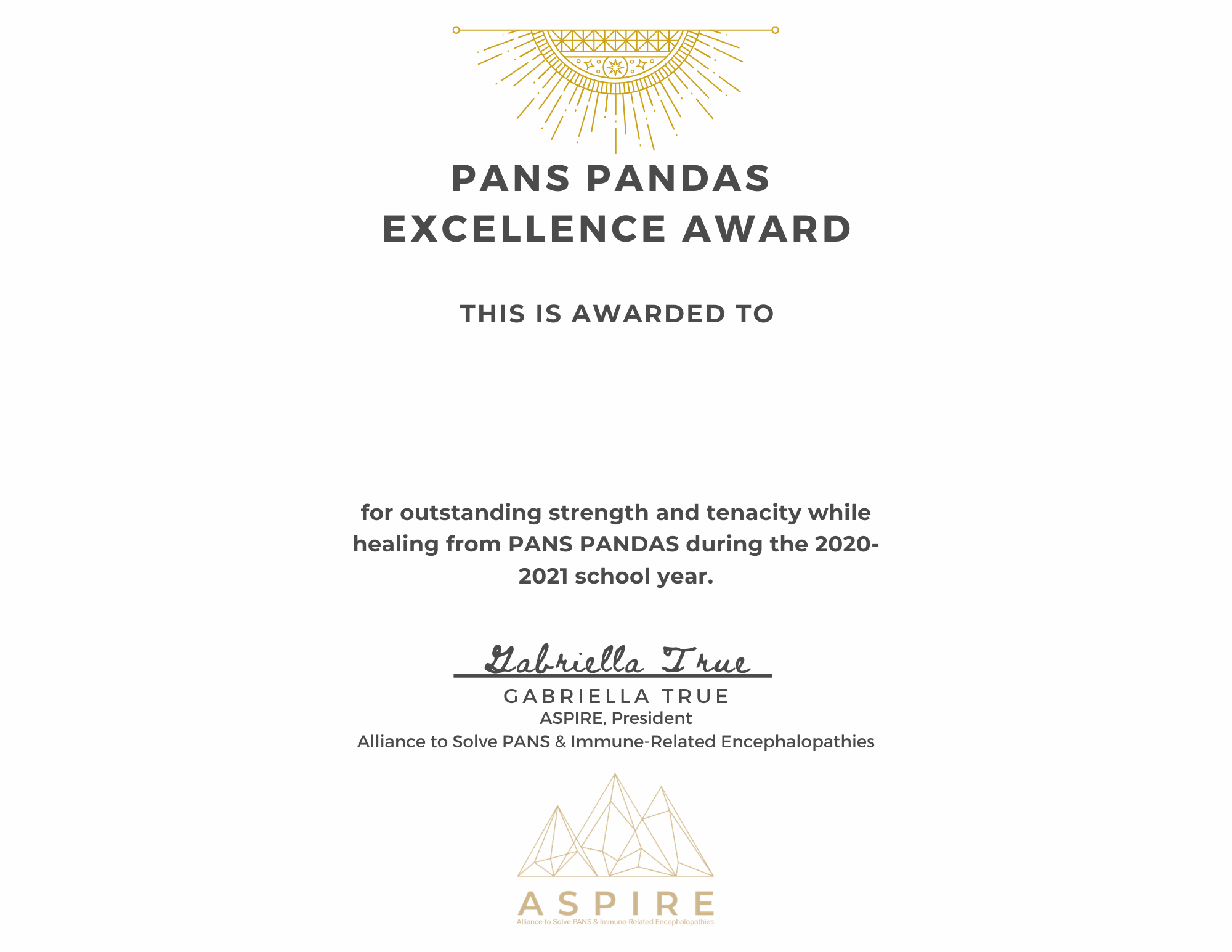 PANS PANDAS Student Excellence Award - Aspire