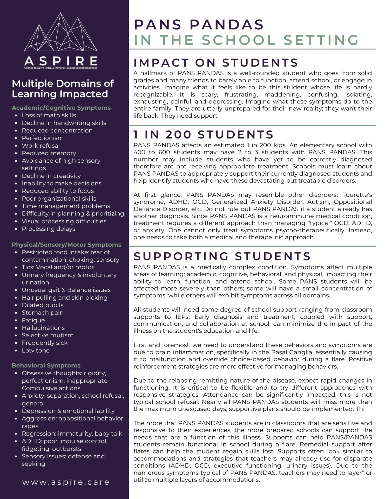 Handout - PANS in the School Setting - Aspire