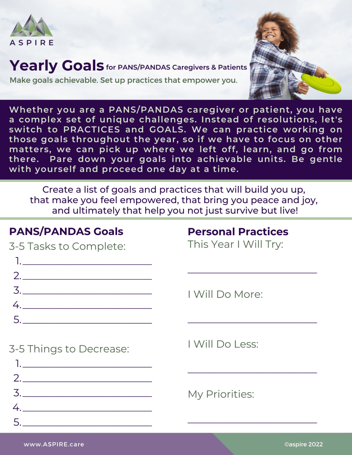 Yearly Goals and Practices for PANS/PANDAS Caregivers & Patients - Aspire
